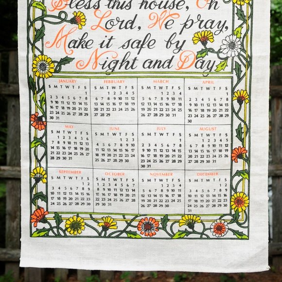 Vintage | Kitchen | Vtg 972 Linen Calendar Towel Bless This House ...